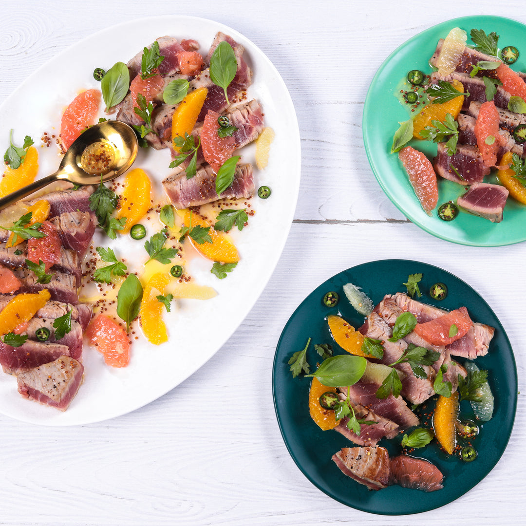 Seared Salt Block Tuna with Citrus, Chile, and Herb Salad Recipe